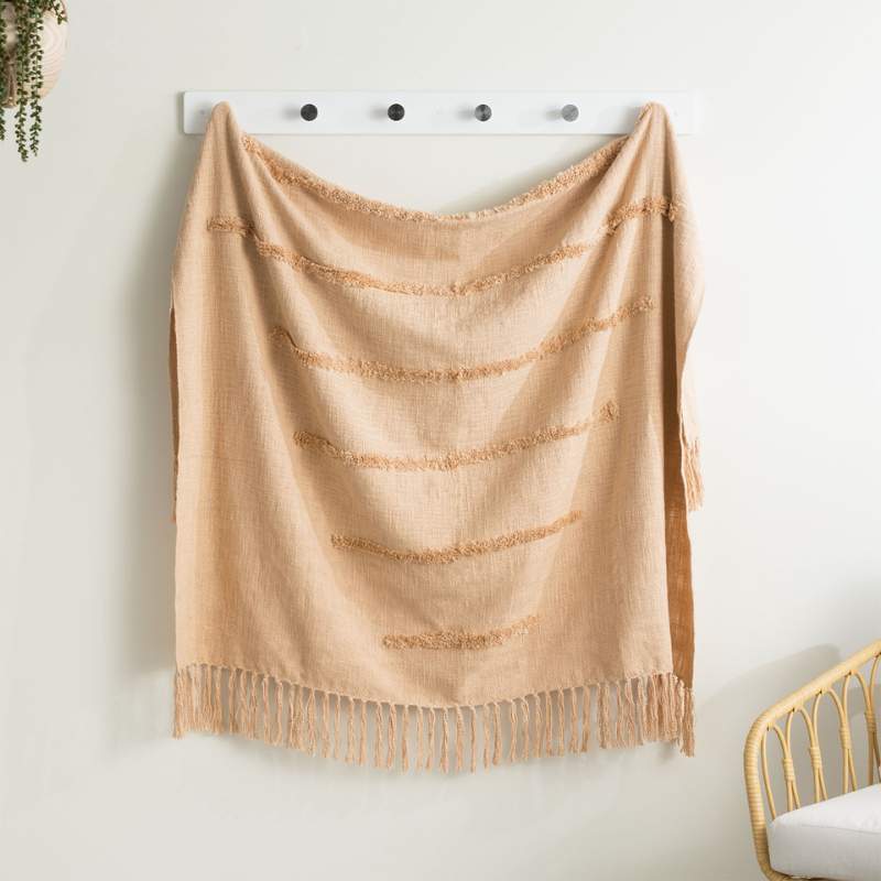 Renee Taylor Cambridge Cotton Slub Tufted Tan Throw | Australia