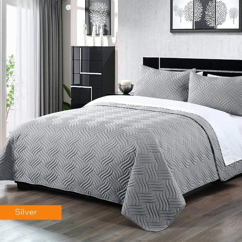 Home Fashion Soft Premium Bed Embossed Silver Coverlet Set | Australia